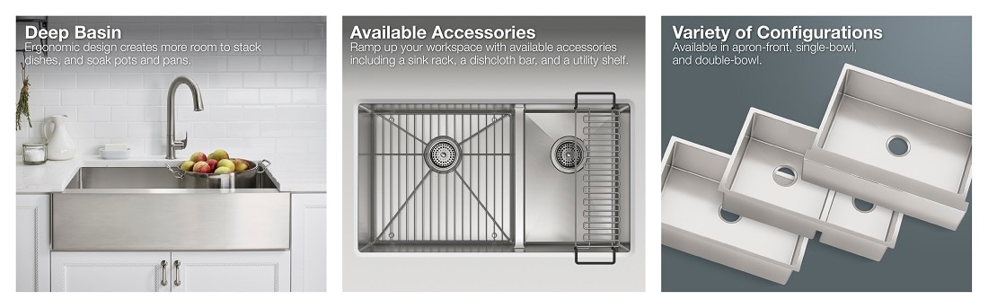 KOHLER Strive Undermount Stainless Steel Smart Divide 32 in. Double Bowl Kitchen Sink Kit with ...